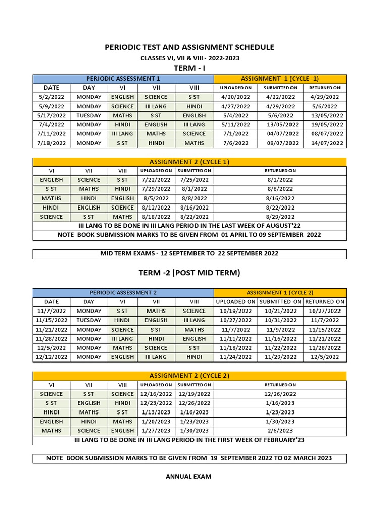 Schedule 22-23 VI-VIII | Download Free PDF | Educational Assessment And ...