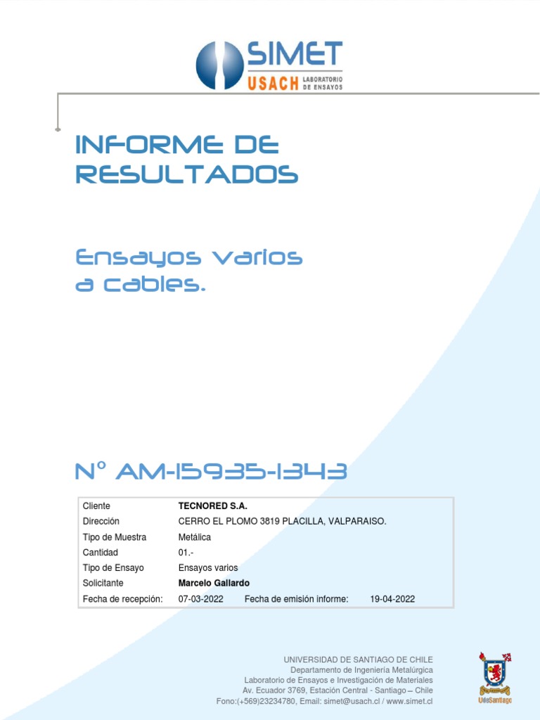 Informe de Ensayos de Cables SIMET | PDF | Ciencias fisicas | Química