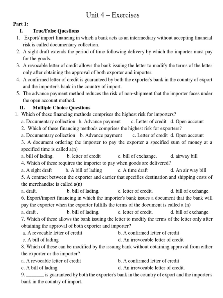 Unit 4 - Exercises To Sts | PDF