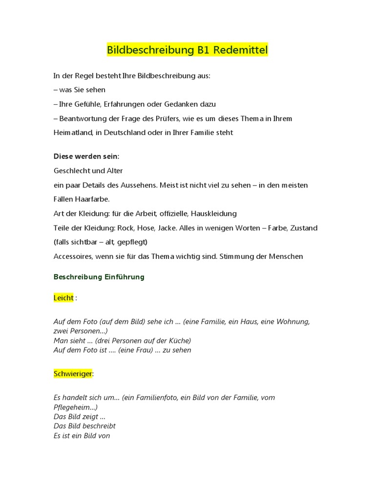 Bildbeschreibung B1 Redemittel | PDF