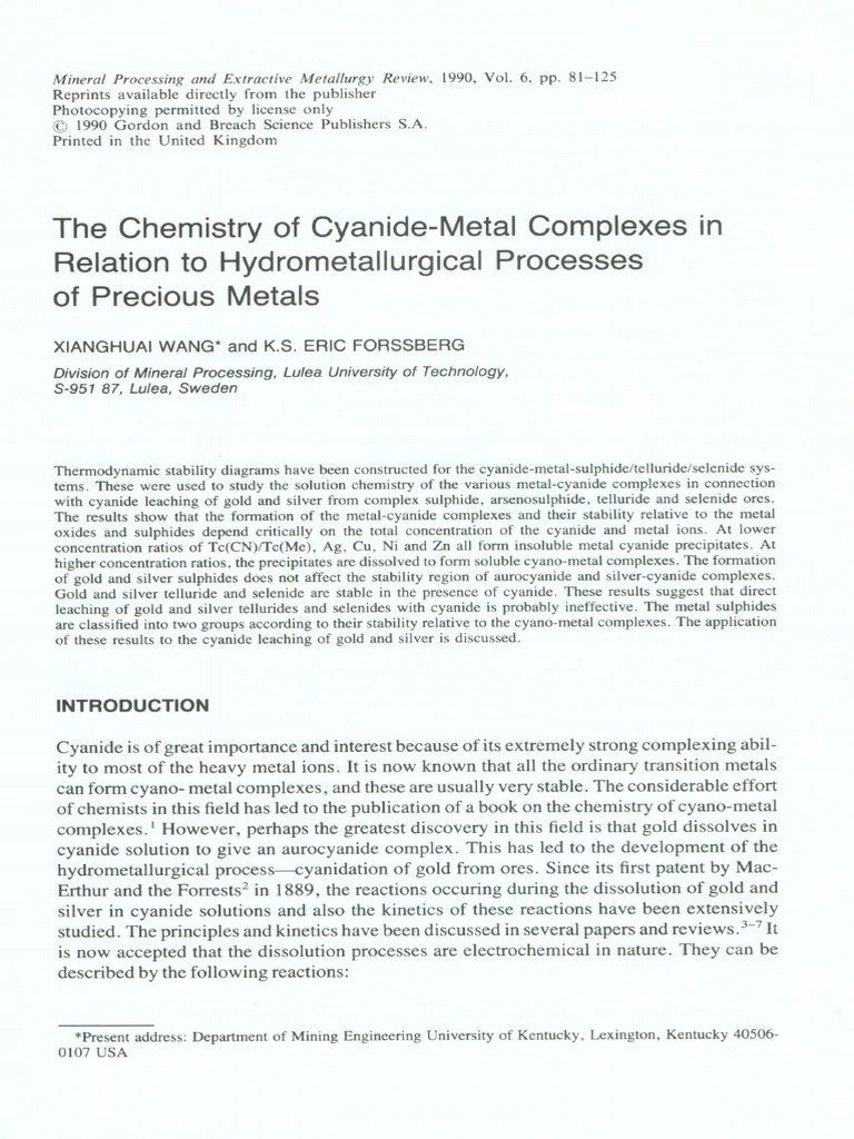 The Chemistry of Cyanide-Metal Complexes | PDF