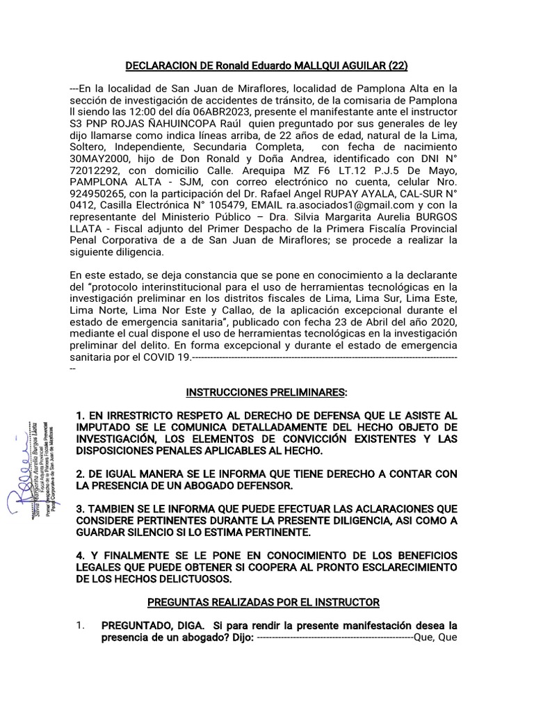Declaracion de Mallqui Aguilar | PDF