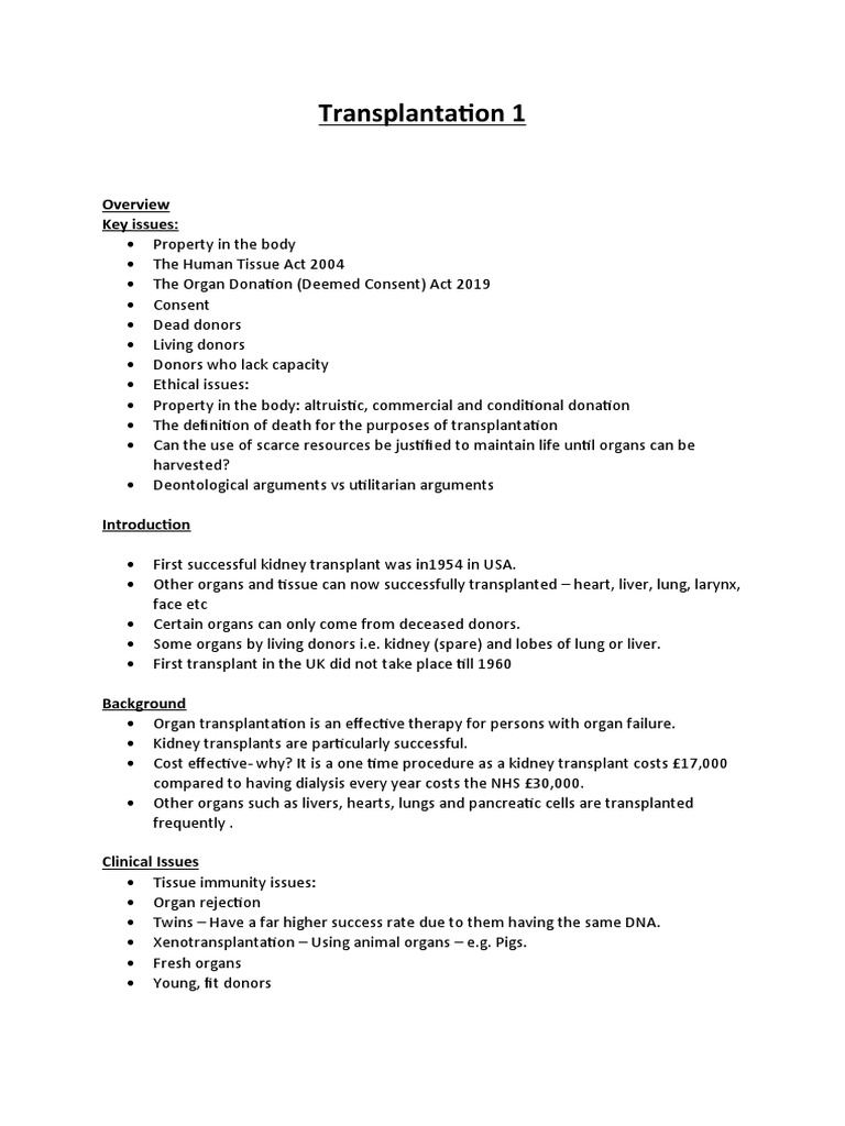 Transplantation 1 | PDF | Organ Donation | Organ Transplantation