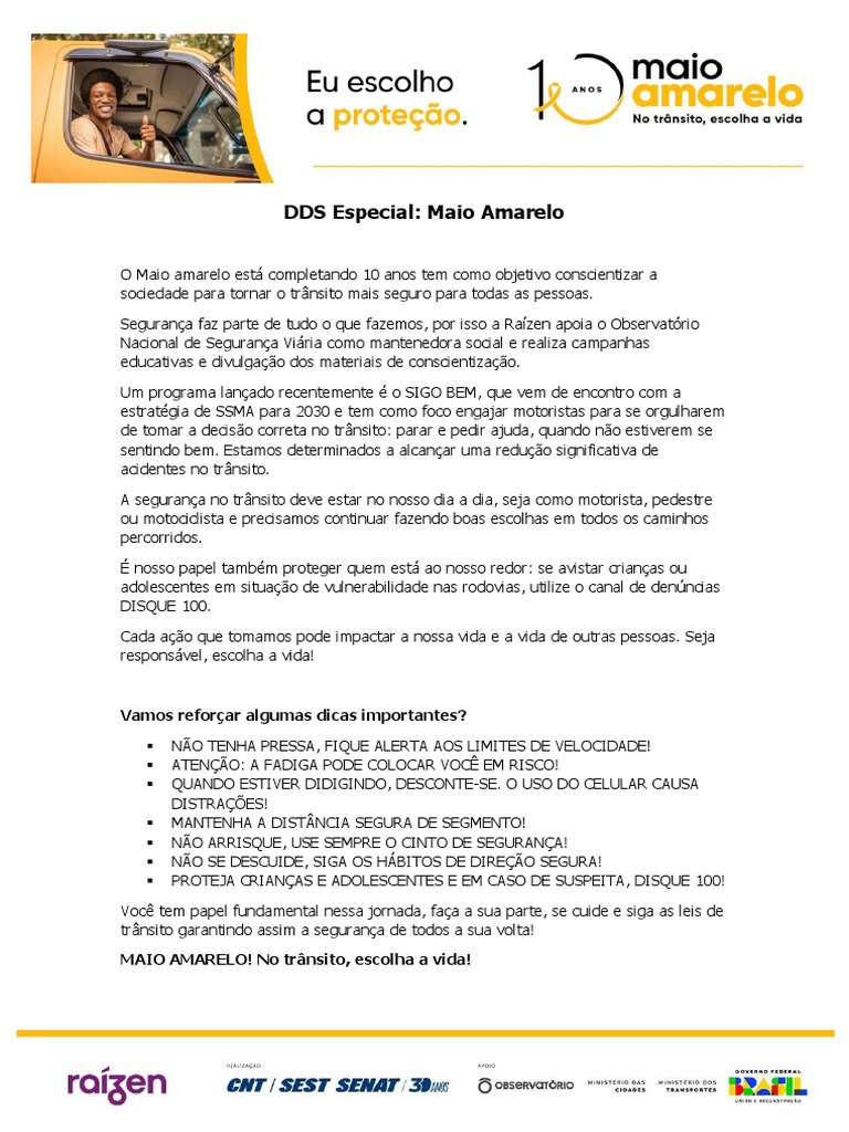 DDS Especial Maio Amarelo | PDF