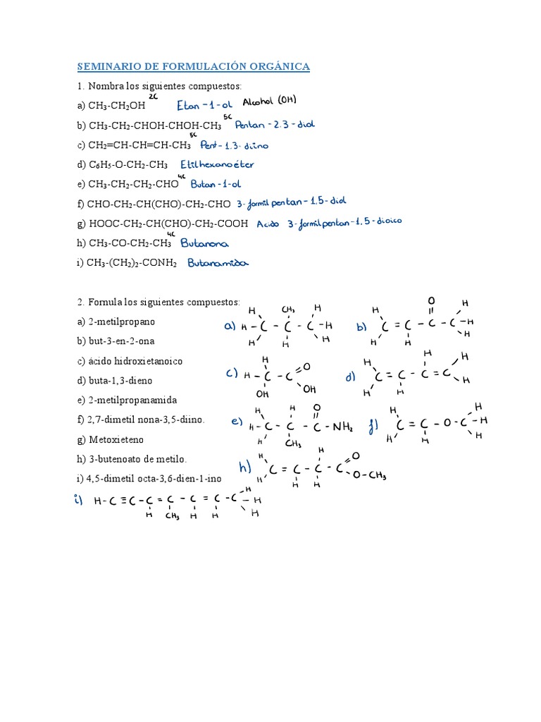 Ejercicios Formulación Orgánica | PDF | Compuestos de carbono | Química Orgánica