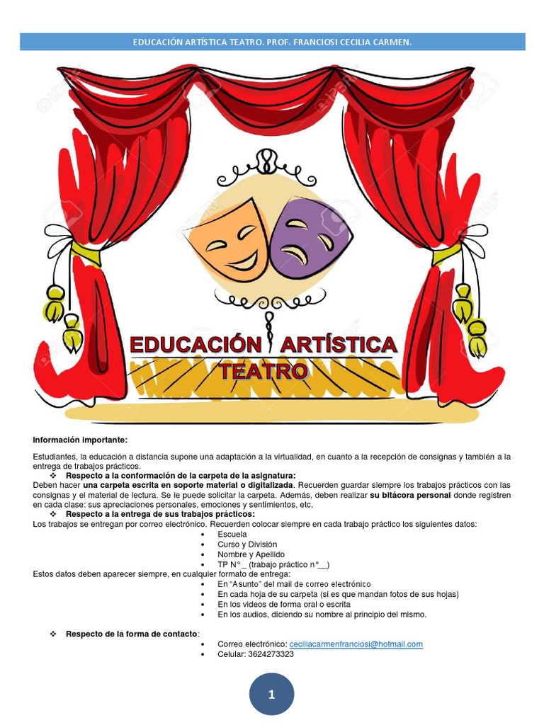 Ed. Artística Teatro. TP Historia Del Teatro - Consigna | PDF | Teatro