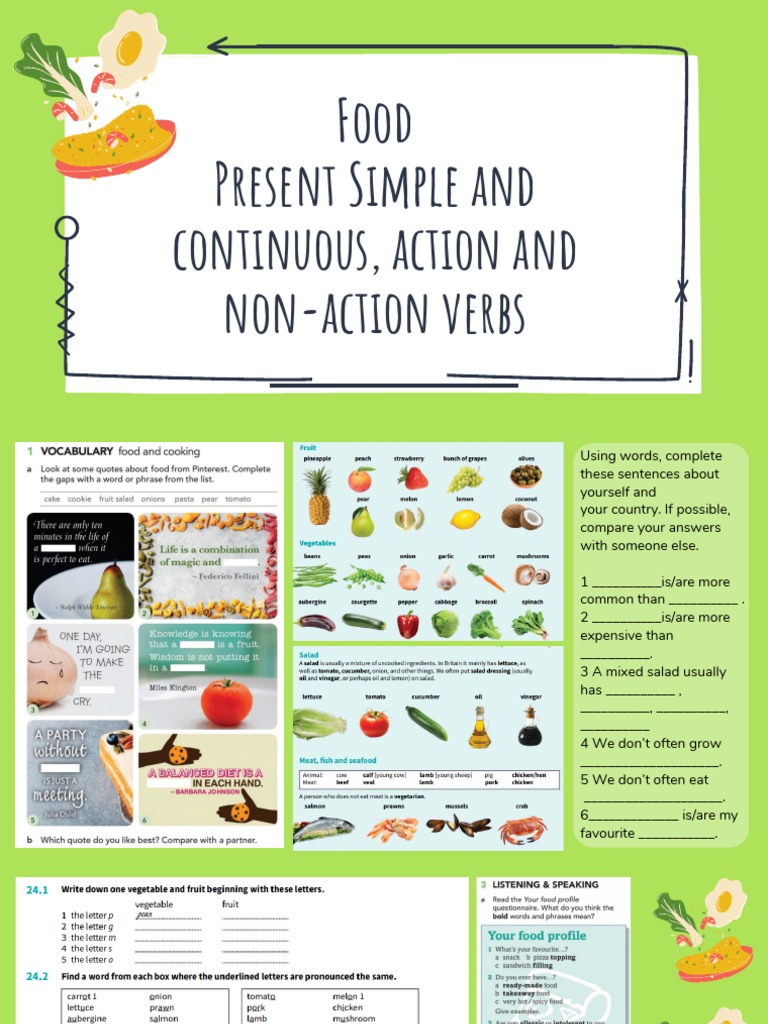 Food Present Simple and Continuous, Action and Non-Action Verbs | PDF ...