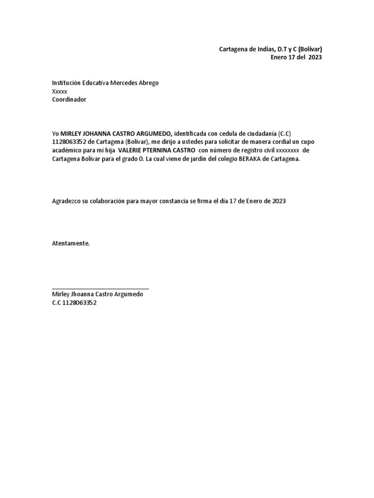 Carta de Cupo | PDF