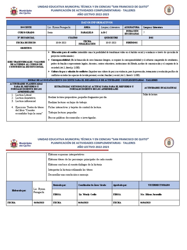ACTIVIDADES COMPLEMENTARIAs 4 TALLERES DE LENGUA 6to A-B-C | PDF