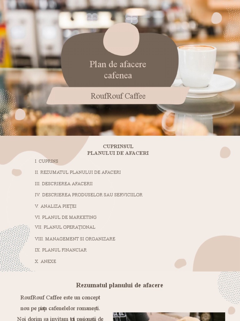 Plan de Afacere Cafenea: Roufrouf Caffee | PDF