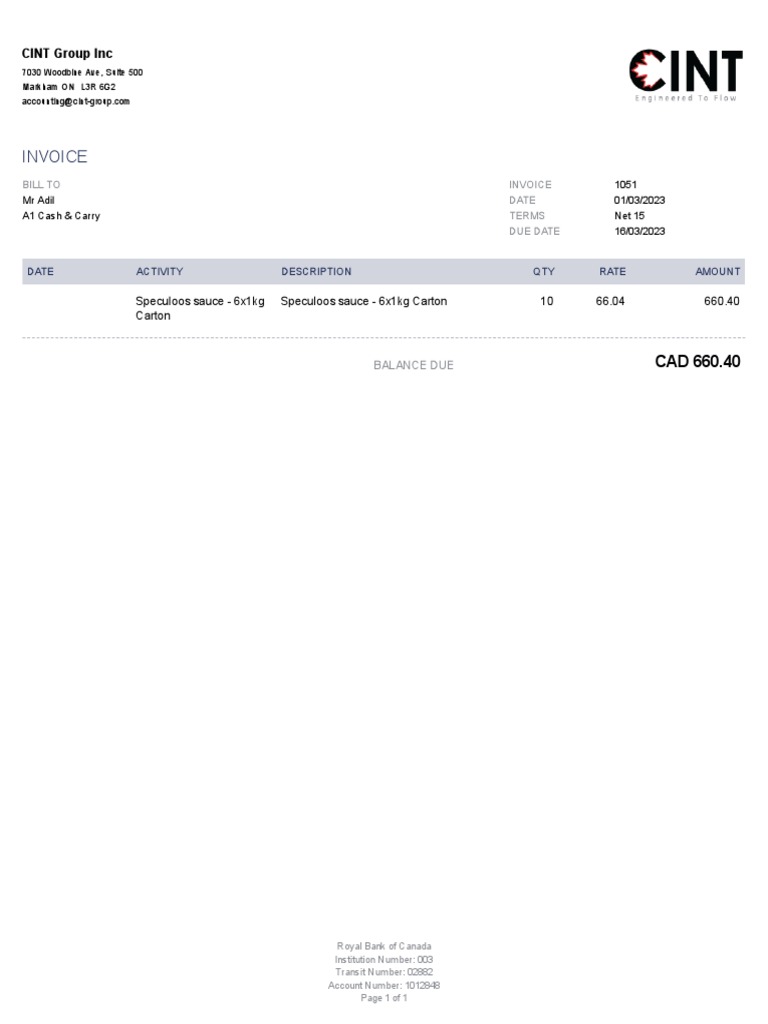 2023-03-01 Invoice A1 Cash Carry 1051 | PDF