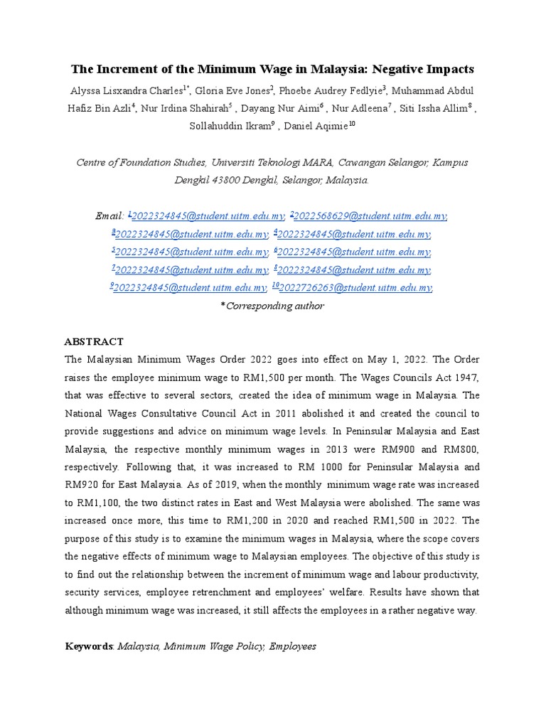 The Increment of The Minimum Wage in Malaysia - Negative Impacts | PDF