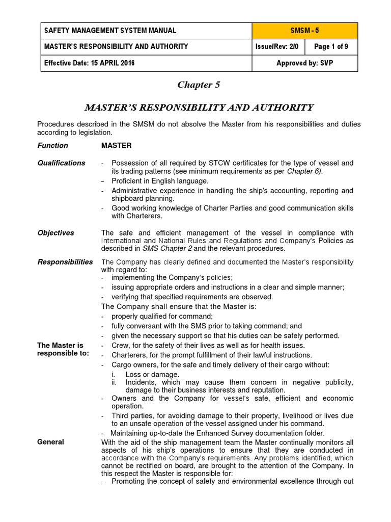 Safety Management System Manual SMSM 5 M | PDF | Safety | Ships