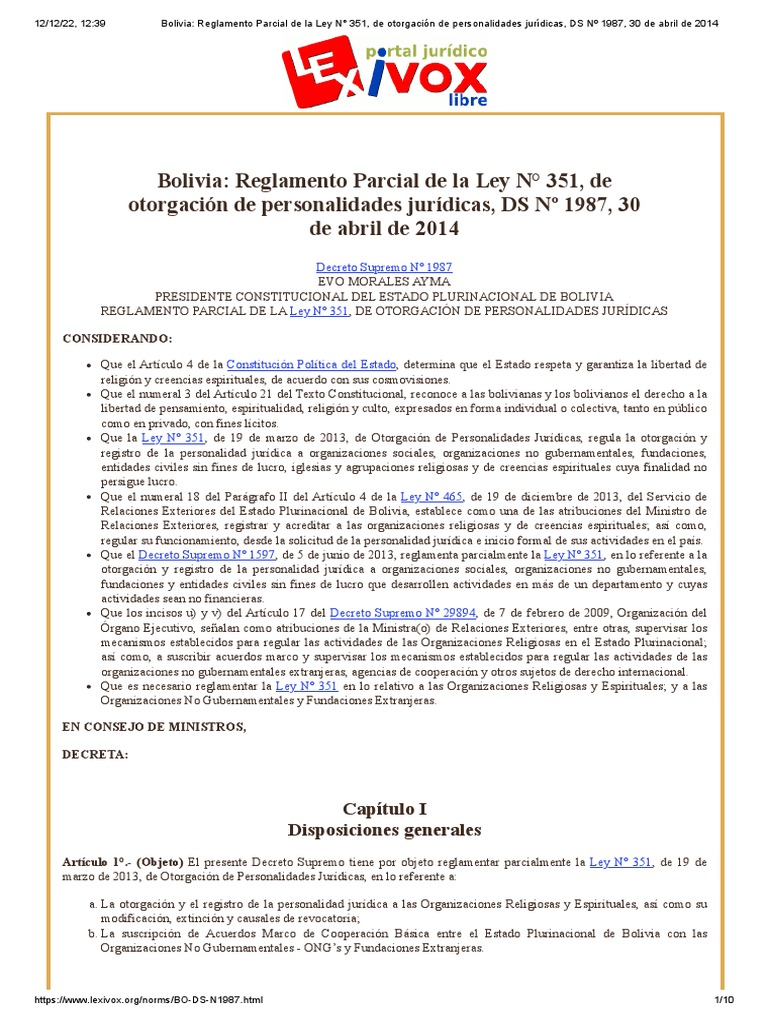 Decreto Supremo 1987 | PDF | Fundación (sin fines de lucro) | Bolivia
