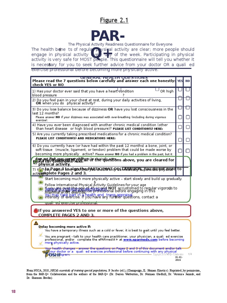 Par-Q+: General Health Questions | PDF