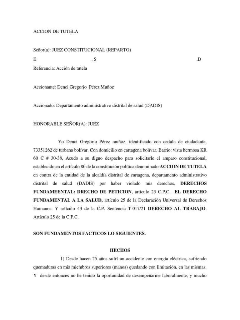 Accion de Tutela Gregorio | PDF | Petición | Invalidez