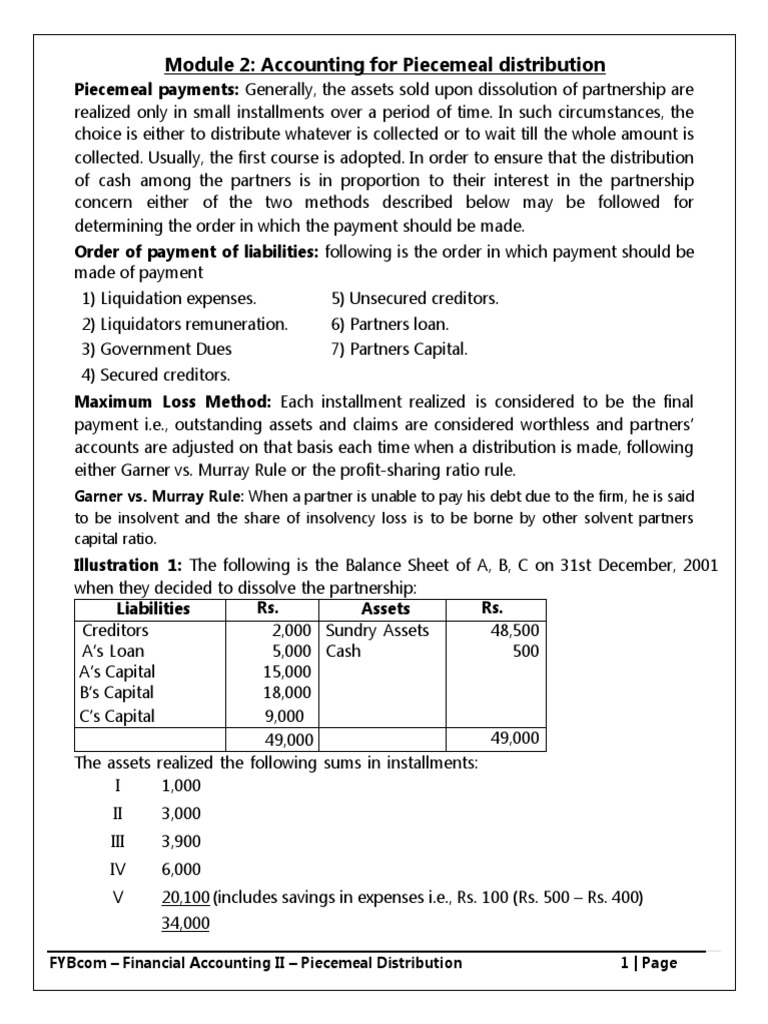 Piecemeal Distribution NMIMS | PDF | Finance & Money Management