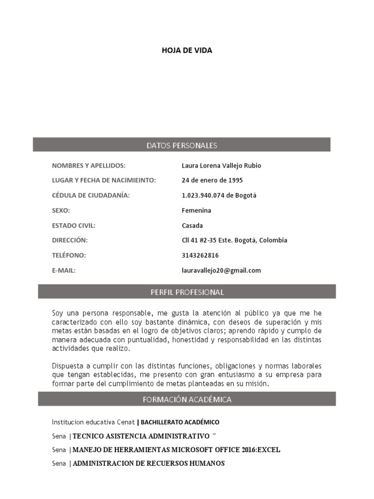 Hoja de Vida Lorena | PDF | Crecimiento personal y profesional