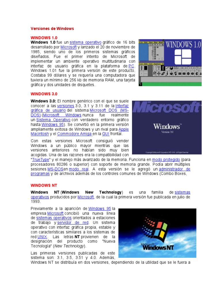 Versiones de Windows, Tipos de Sistemas Operativos | PDF | Microsoft Windows | Windows Vista