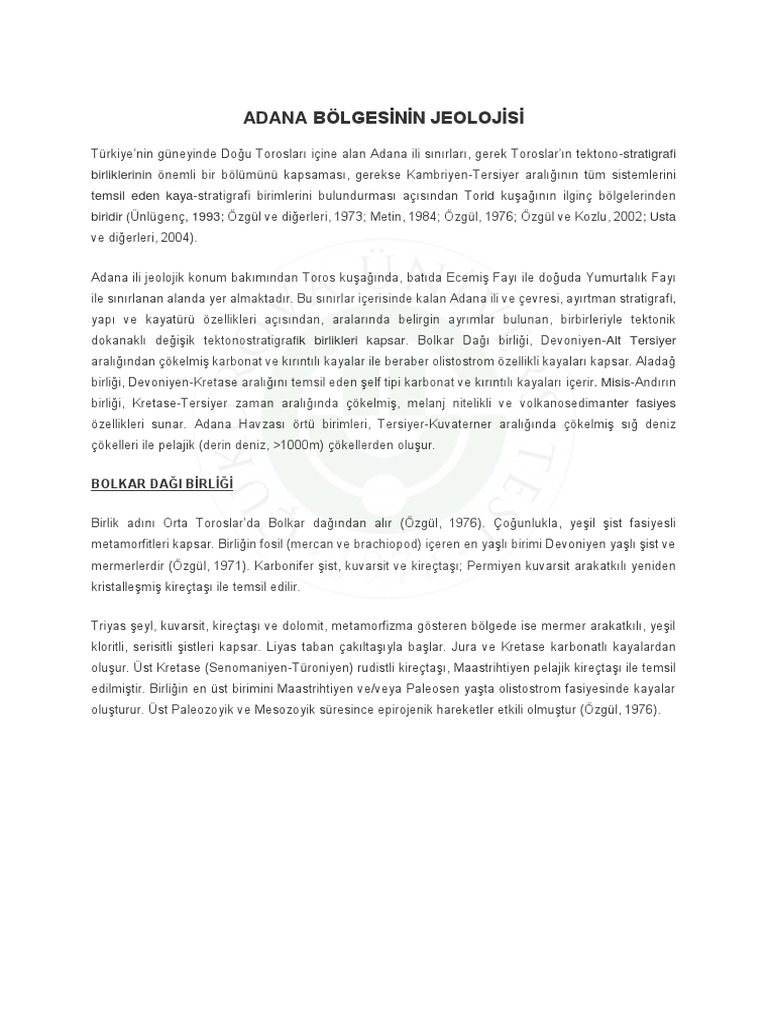 Adana Jeoloji Haritası | PDF