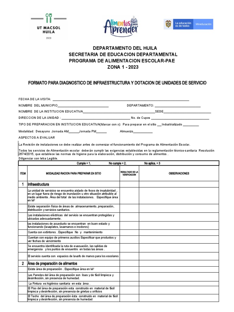Formato - Diagnostico - Infraestructura-Menaje Zona 5 | PDF