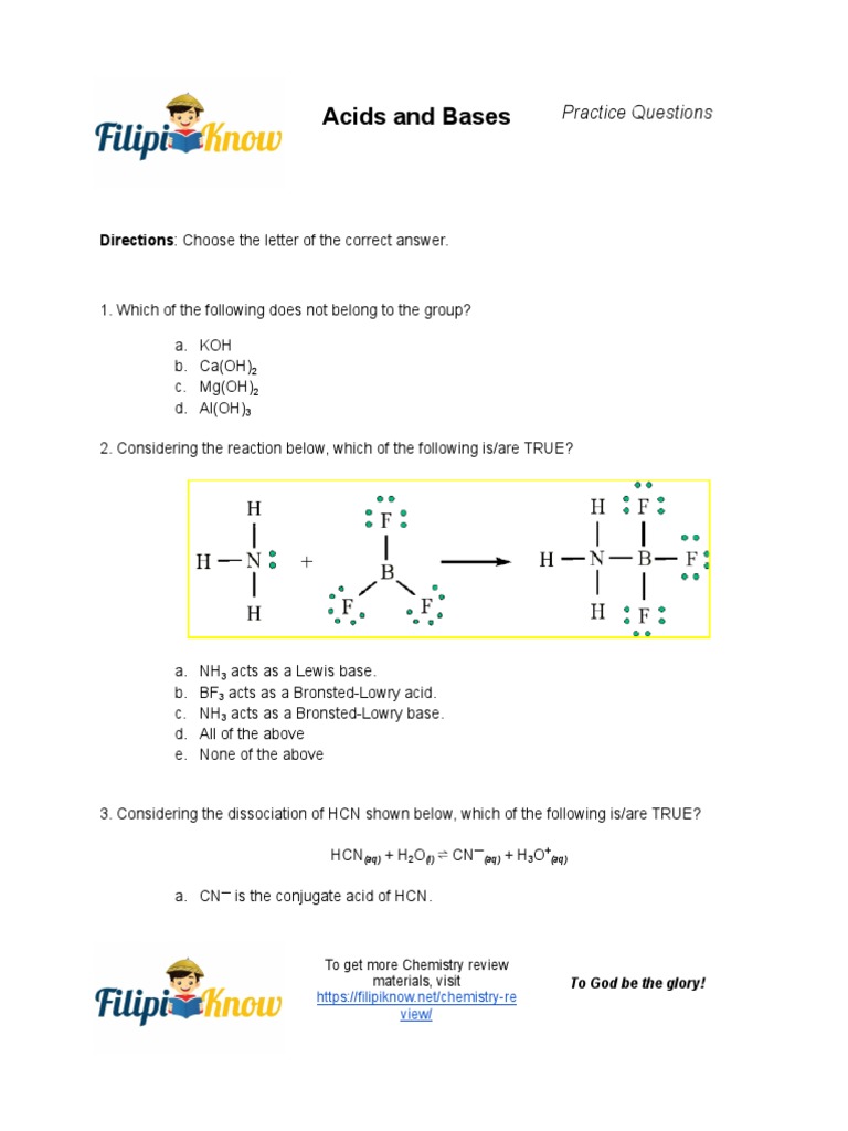Acids and Bases Practice Questions | PDF