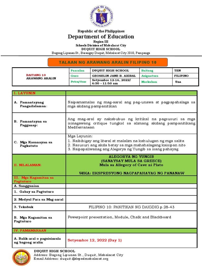 DLP Filipino 10 Q1 W4 | PDF