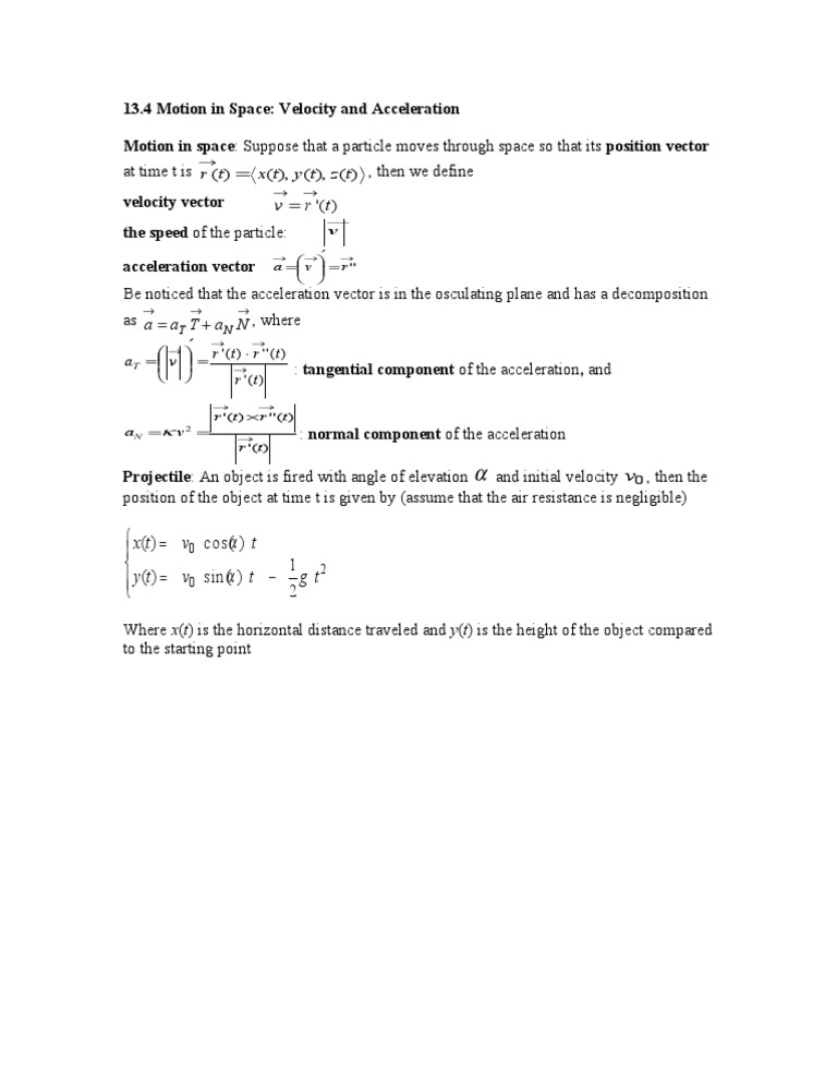 Velocity and Acceleration in Space | PDF