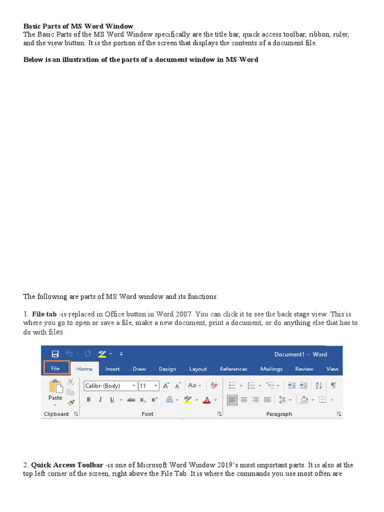 Basic Parts of MS Word Window | PDF | Microsoft Word | Window (Computing)