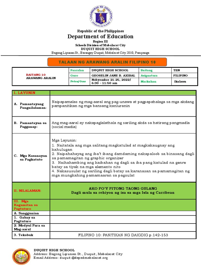 DLP Filipino 10 Q2 W2 | PDF DLP Filipino 10 Q2 W2 | PDF