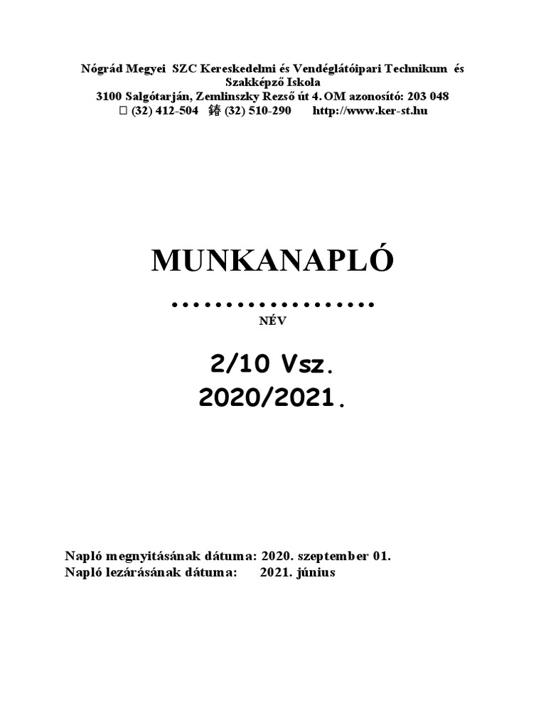 Munkanapló 2 - 10. Szakács | PDF