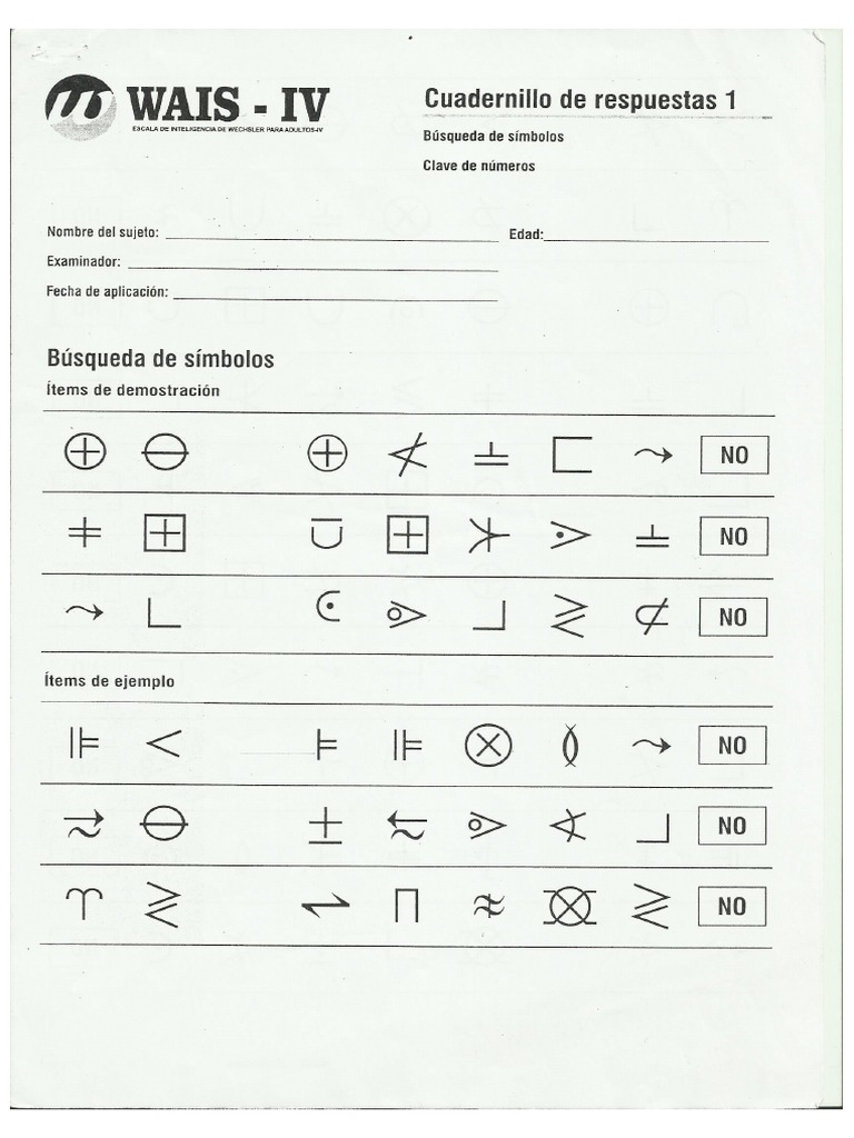 Busqueda de Simbolos. Cuadernillo de Trabajo WISC V | PDF