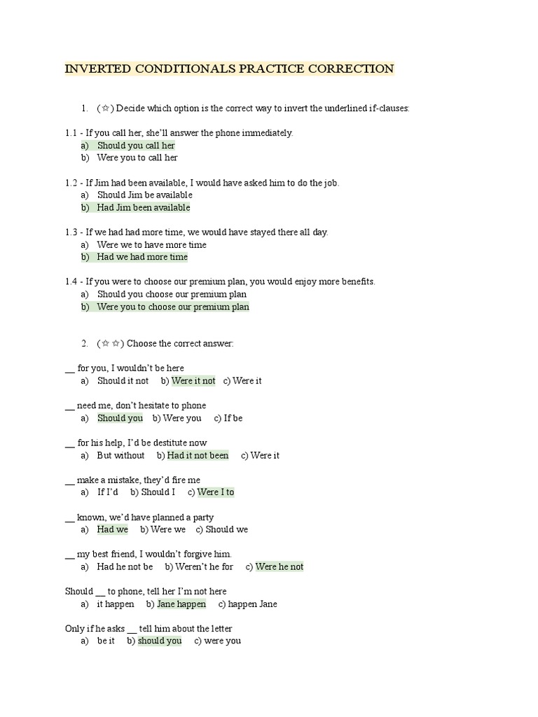 Inverted Conditionals Practice Correction | PDF