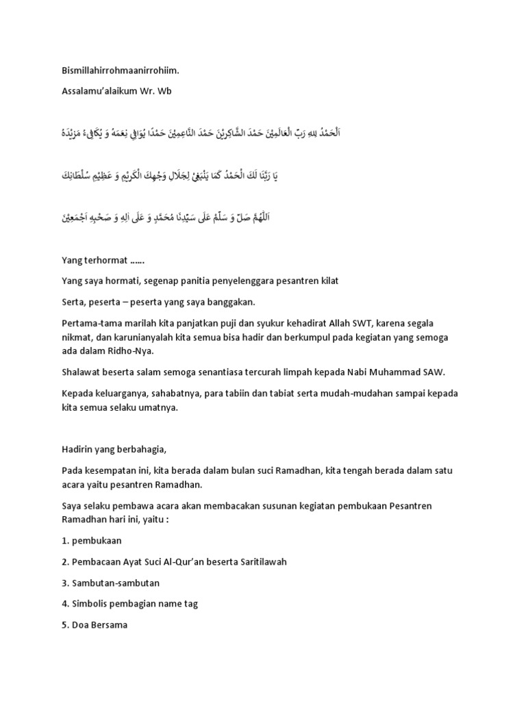 Teks MC Pesantren Ramadhan 2023 | PDF | Kajian Bahasa Asing