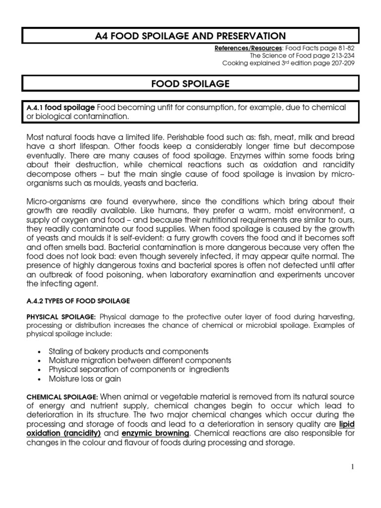 A4 Food Spoilage & Preservation | PDF | Food Preservation | Decomposition