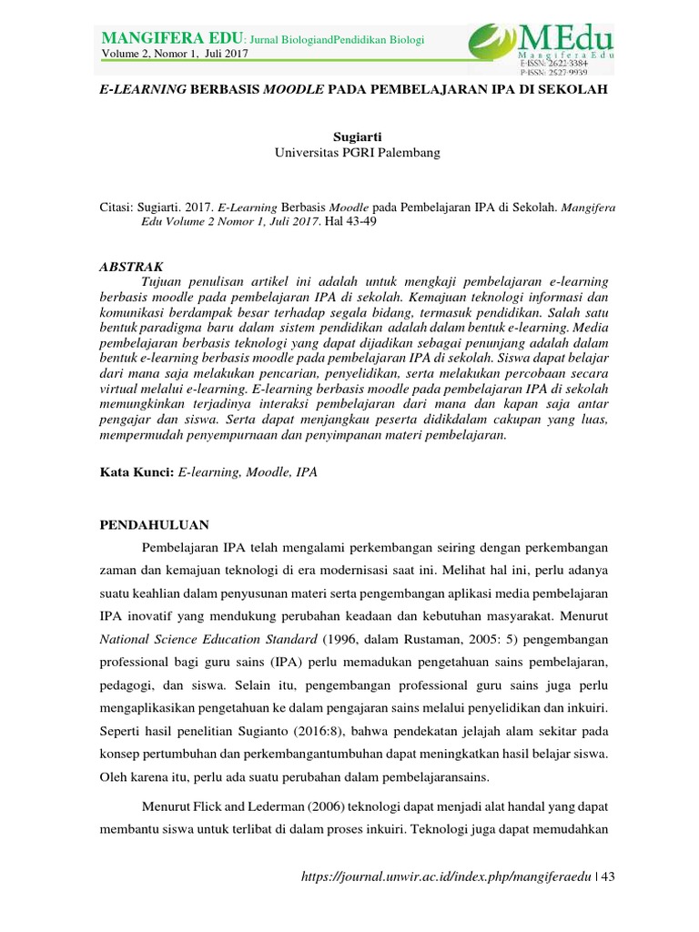 E Learning Berbasis Moodle Pada Pembelajaran Ipa D Pdf