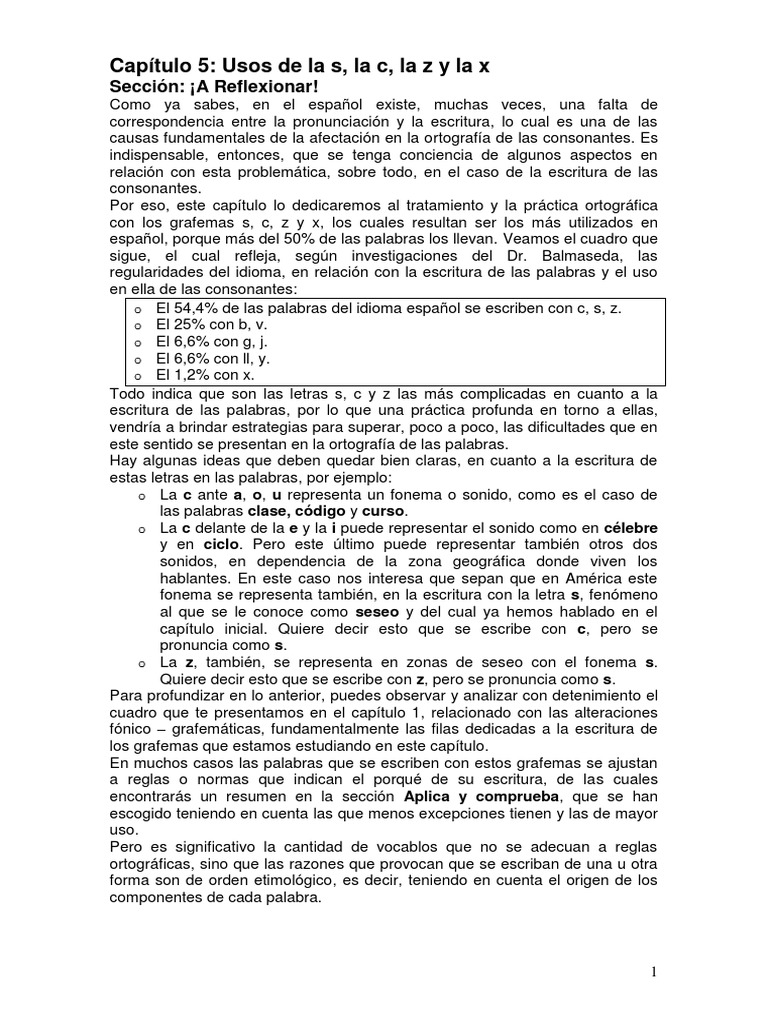 Capítulo 5 Usos de La S, La C, La Z y La X | PDF