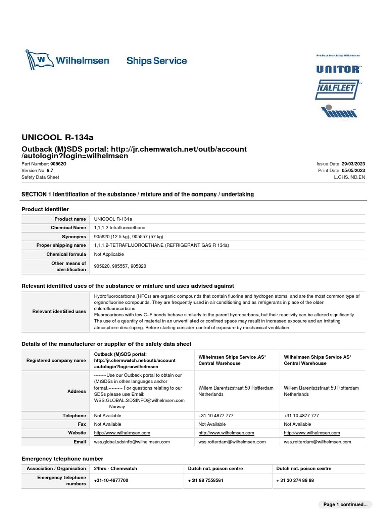 UNICOOL R-134a 12.5 KG REFRIGERANT | PDF
