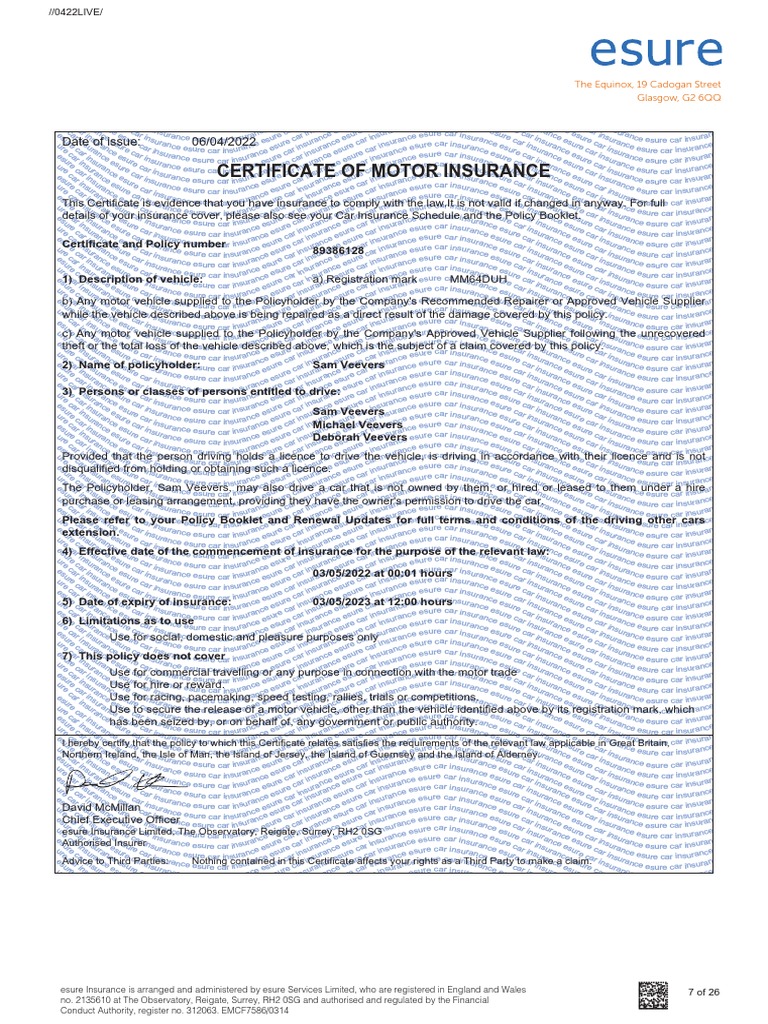 Certificate of Insurance 211883506 | PDF | Vehicle Insurance | Motor ...