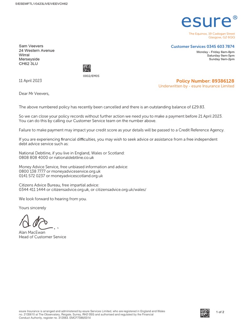 Motor Insurance Letter 244563054 | PDF | Service Industries | Financial ...