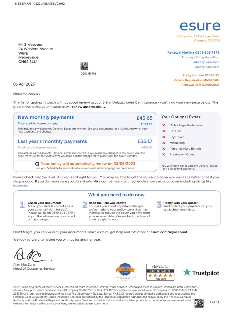 Revised Renewal Invitation 244135540 | PDF | Insurance | Car