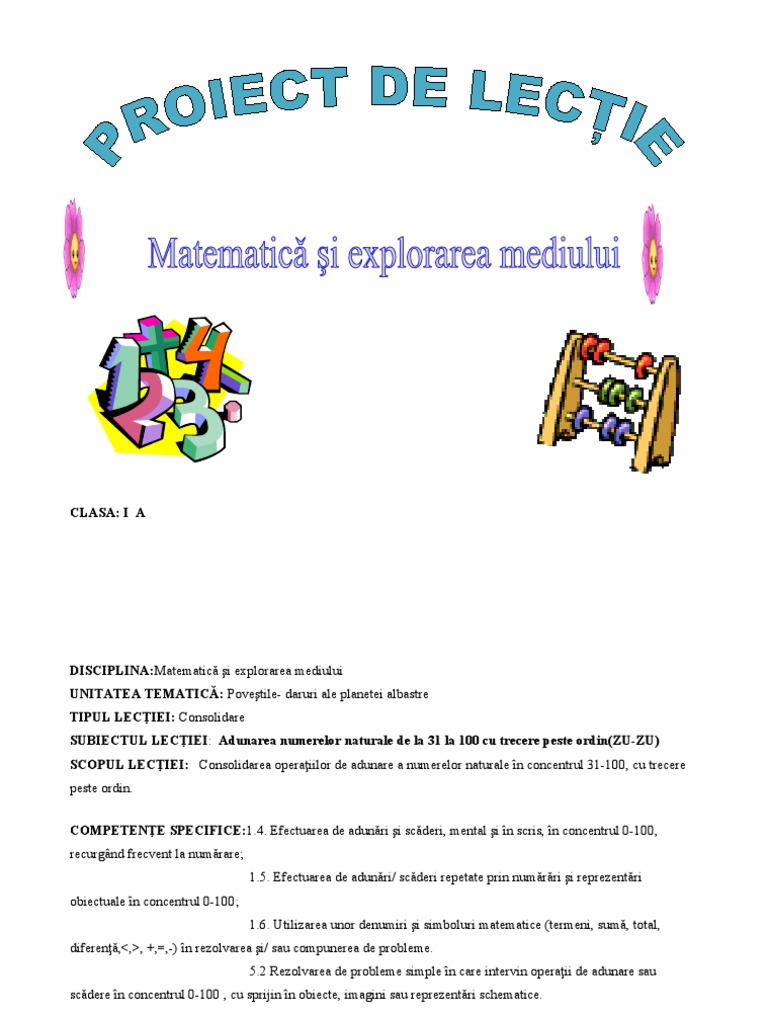 0_proiect_mate adunarea numerelor naturale cu trecere peste ordin | PDF
