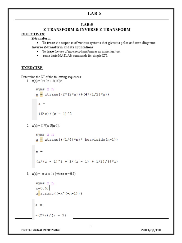 Z-Transform & Inverse Z-Transform Lab | PDF