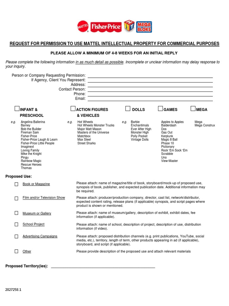 Request for Permission to Use Mattel Intellectual Property in Books ...