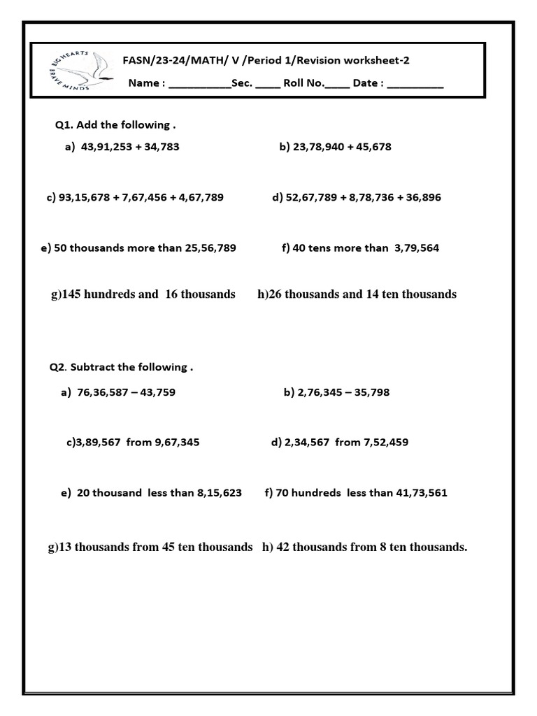 Grade 5 Maths Revision Worksheet | PDF