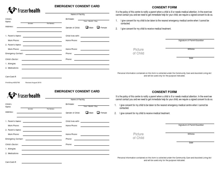 Emergency Consent Card - Fraser Health | PDF | Informed Consent | Parent
