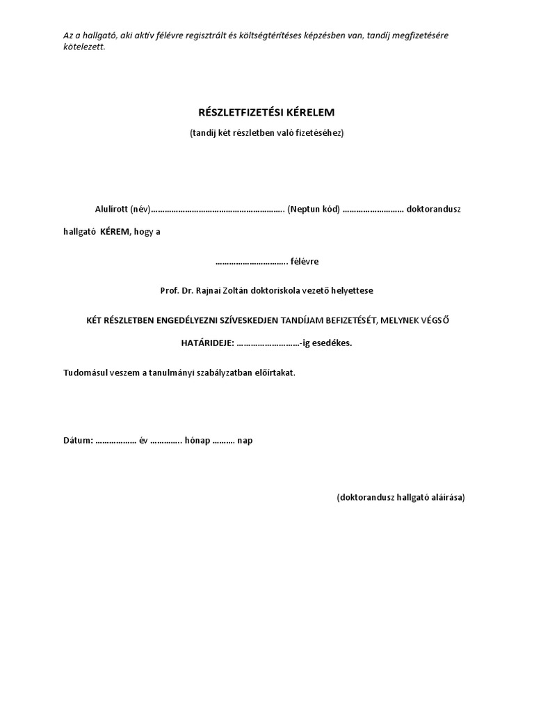 Reszletfizetesi Kerelem Pdf
