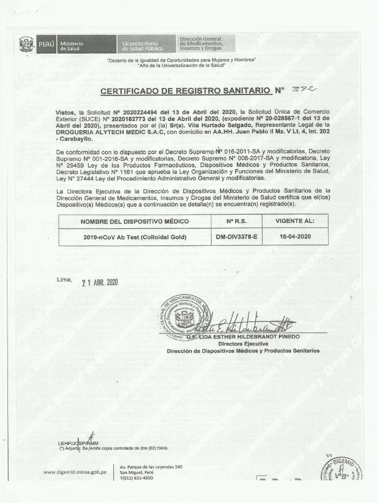 Registro Sanitario | PDF