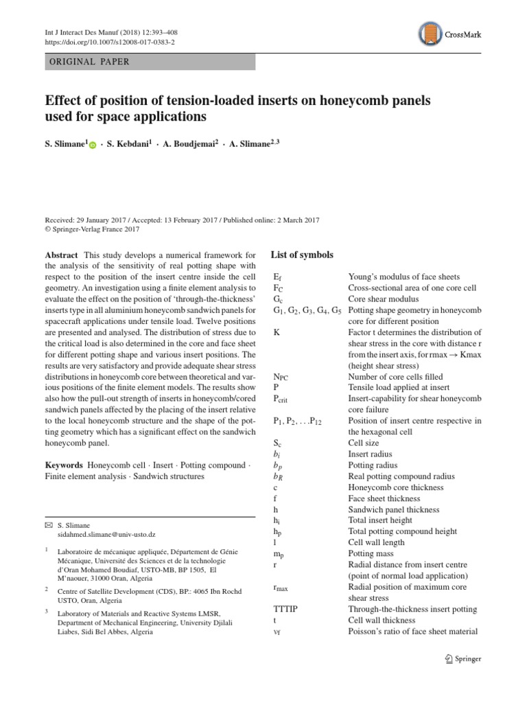 8 - Effect of Position of Tension-Loaded Inserts On Honeycomb Panels ...