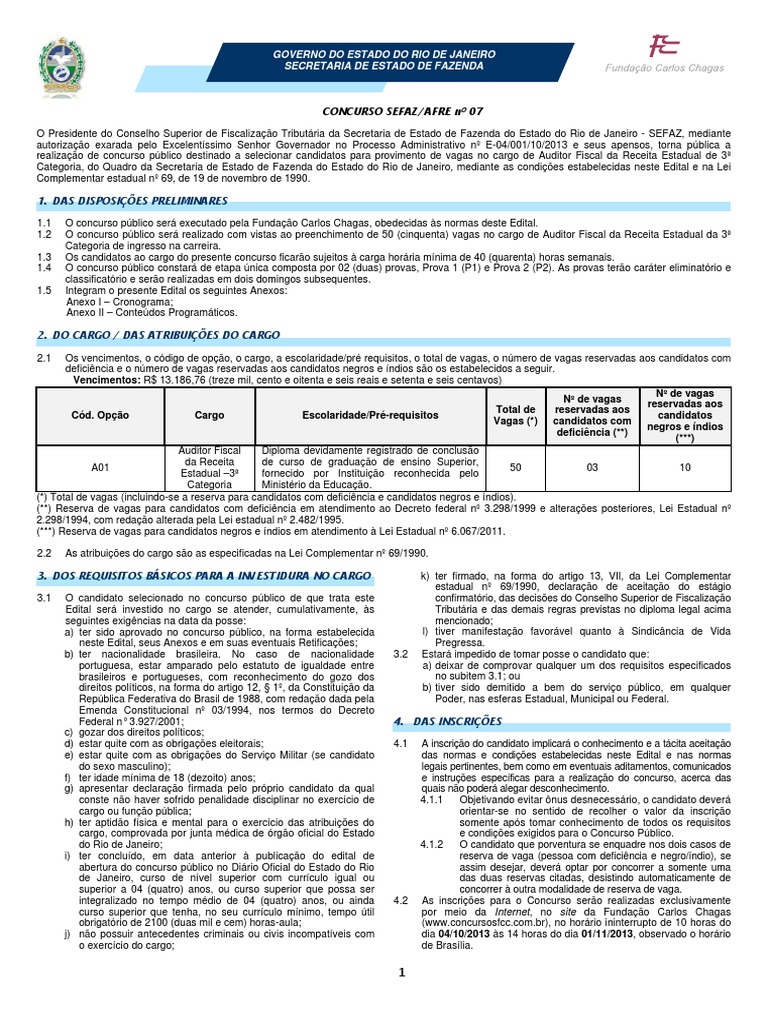 Edital Sefaz-Rj 2013 | PDF